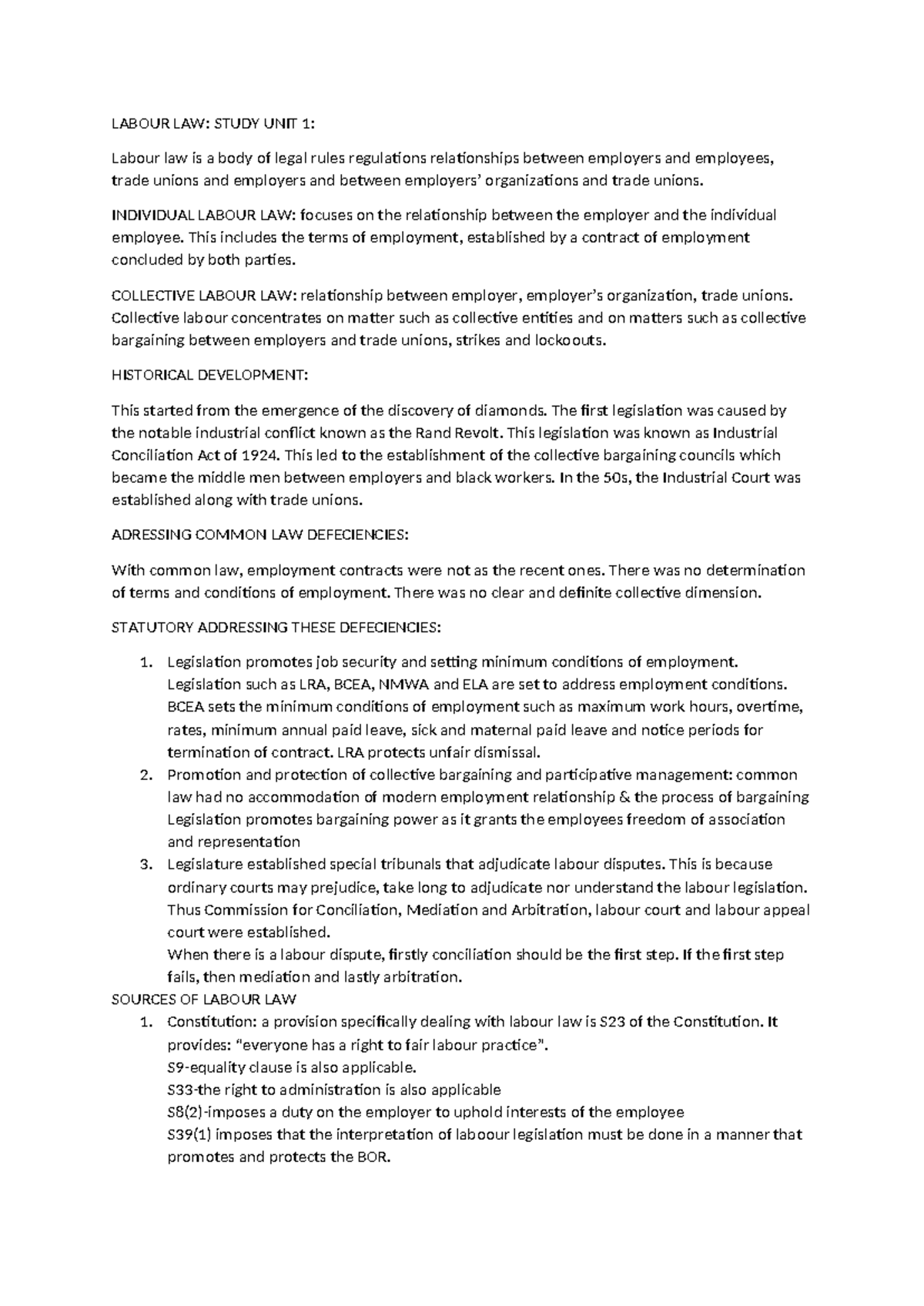 Labour LAW Notes- Study UNIT 1-4 - Copy - LABOUR LAW: STUDY UNIT 1 ...