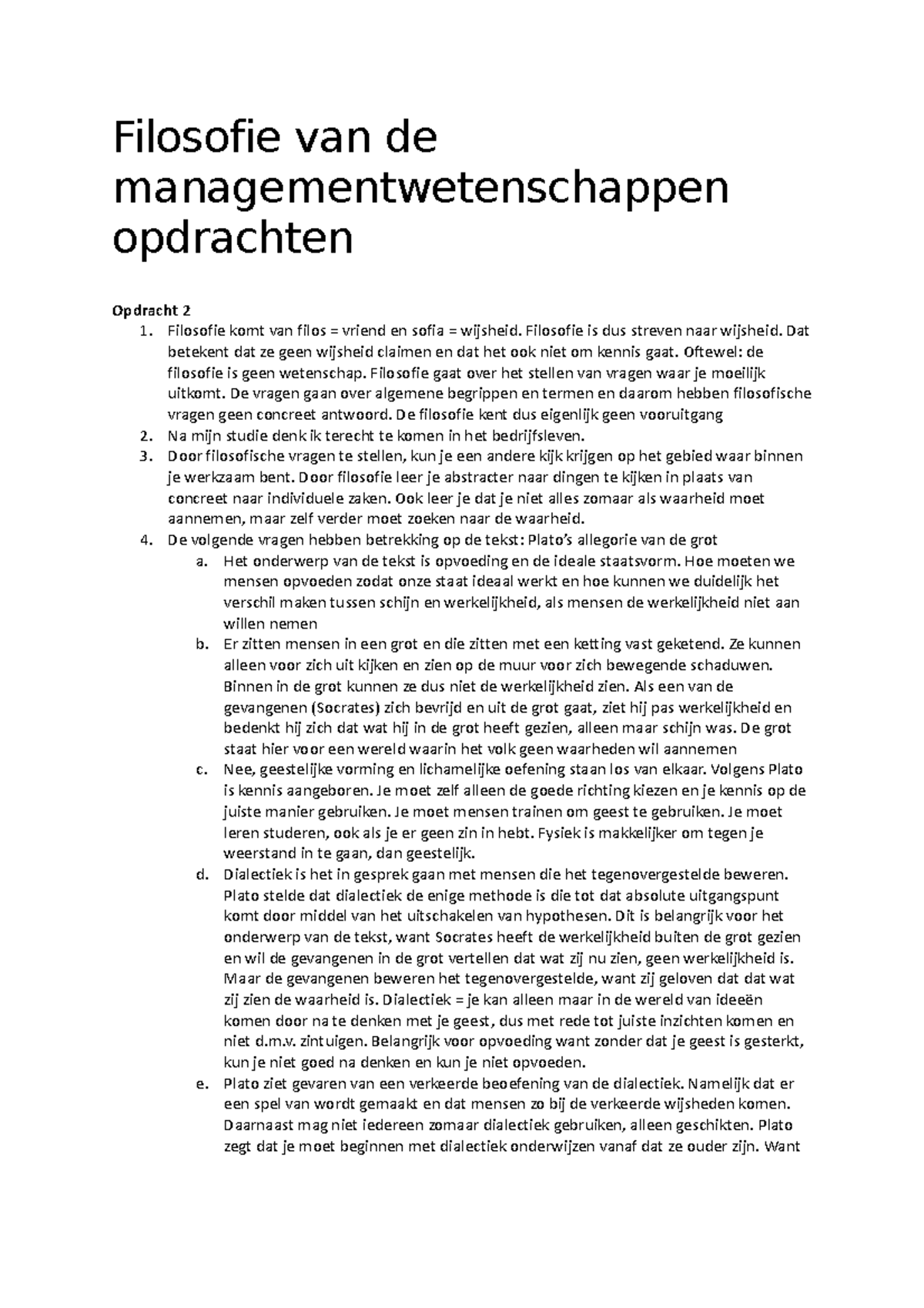 Filosofie van de managementwetenschappen opdracht 2 - Filosofie van de ...