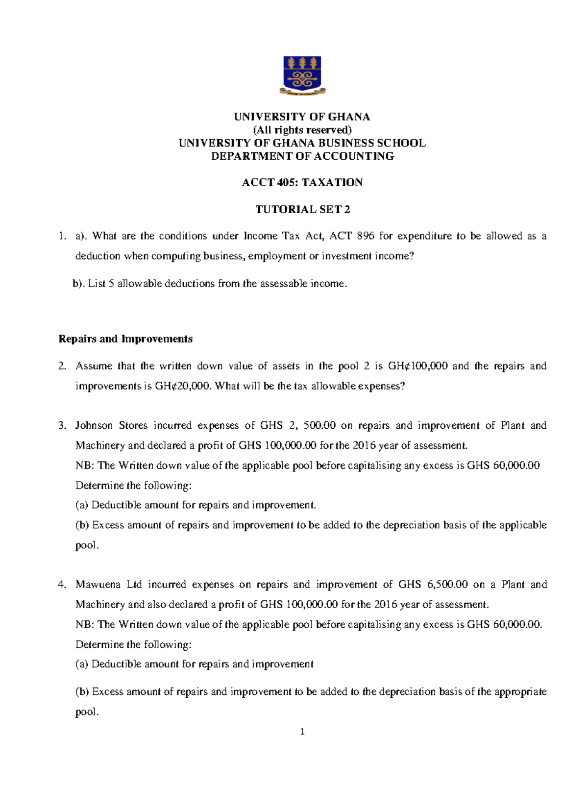 Tutorial 2 - End of year examination questions for level 400 Accounting ...