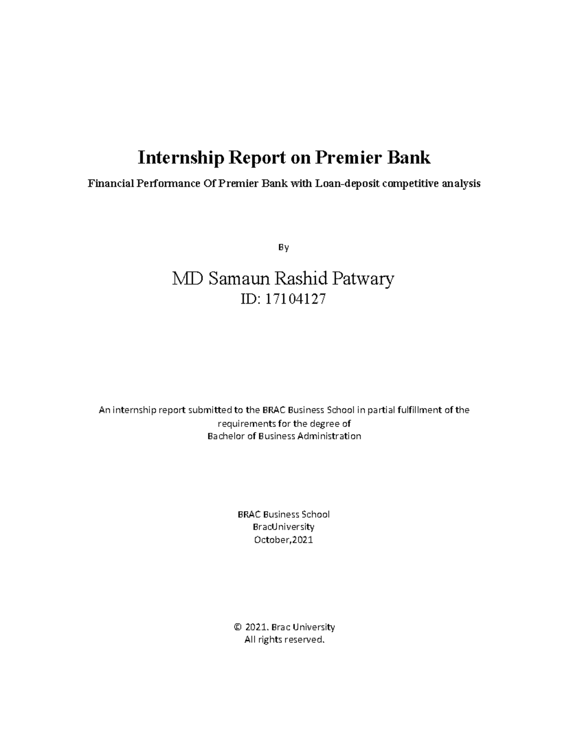 17104127 BBA - About Internship report - By MD Samaun Rashid Patwary ID ...