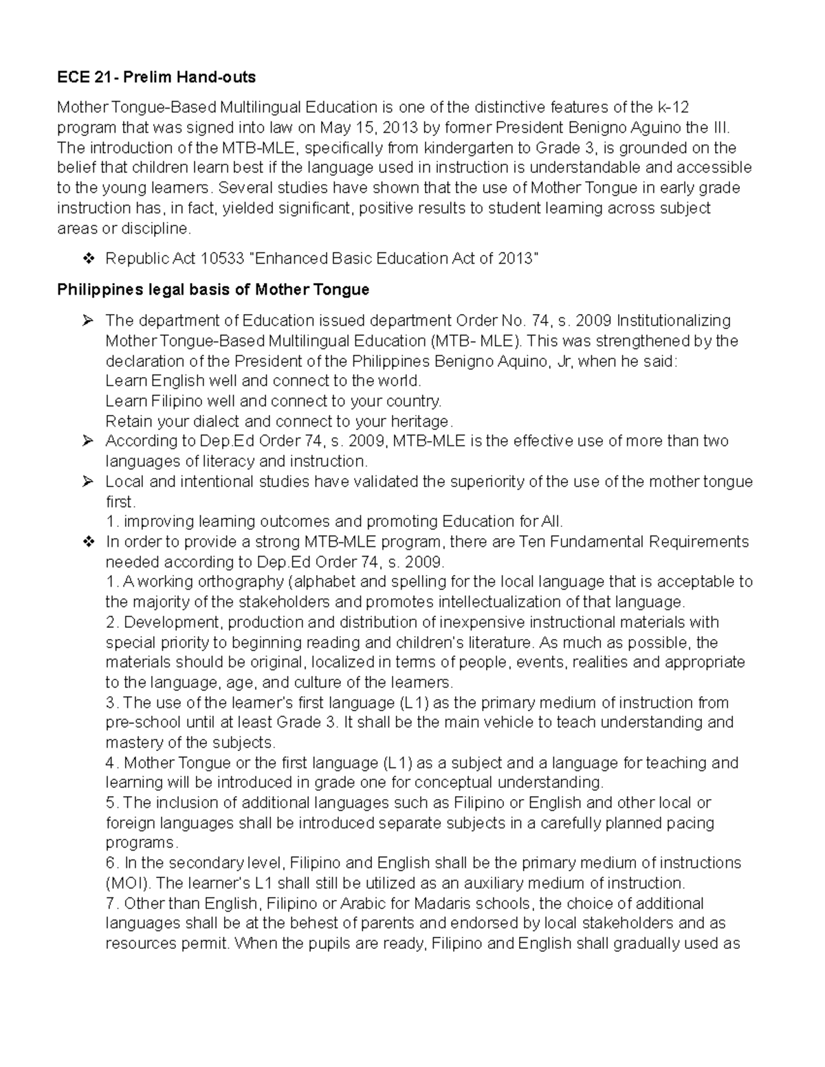 ECE 21 Prelim hand-outs - ECE 21- Prelim Hand-outs Mother Tongue-Based ...