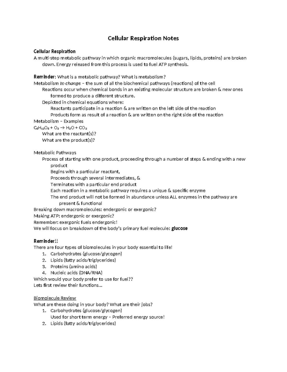 01-Cellular Respiration Notes - Cellular Respiration Notes Cellular ...