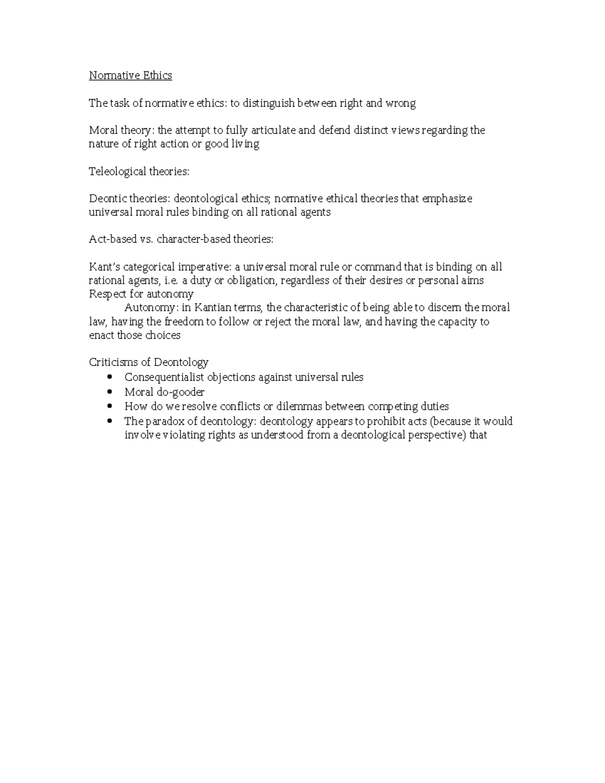 Normative Ethics - notes - Normative Ethics The task of normative ...