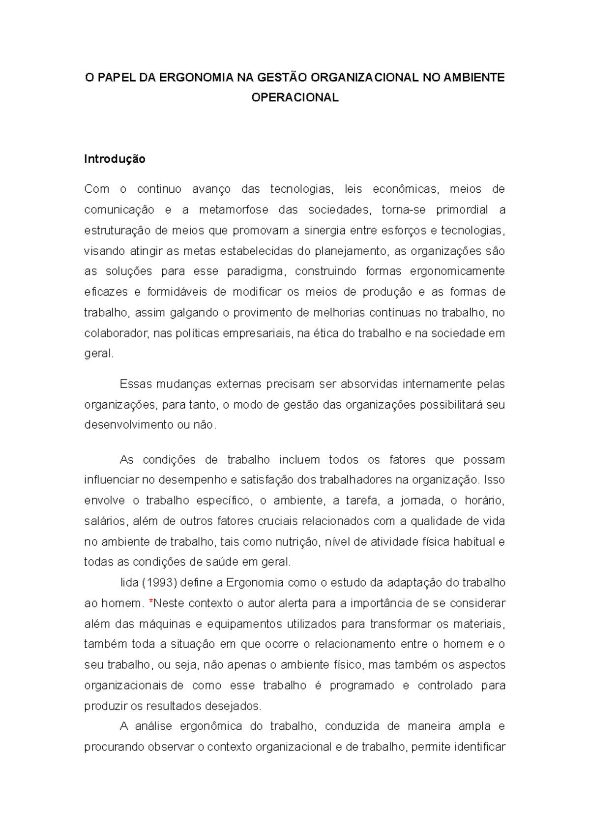 O Papel DA Ergonomia NA Gestão Organizacional NO Ambiente Operacional ...