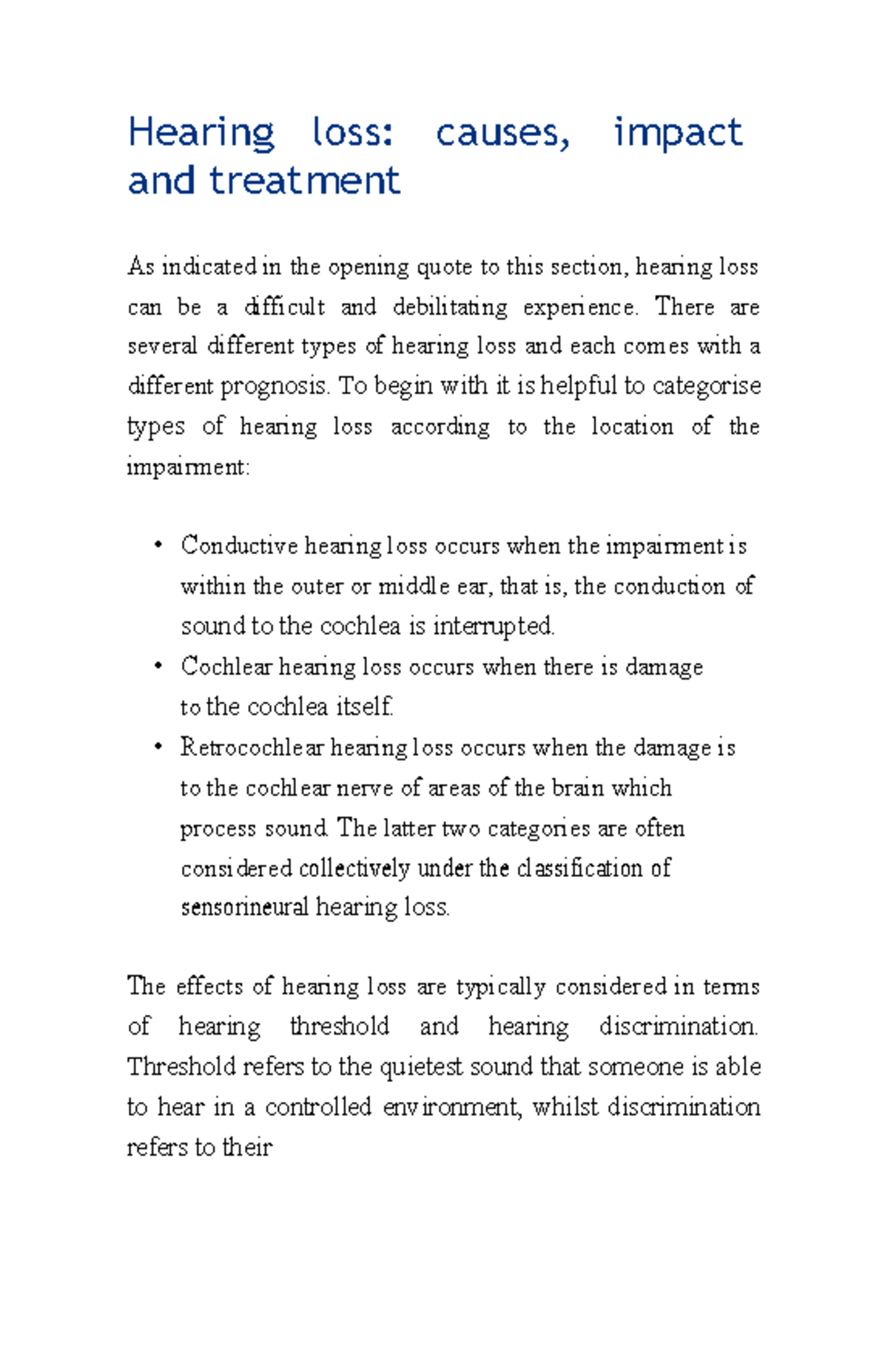 P4 - physical science - Hearing loss: causes, impact and treatment As ...