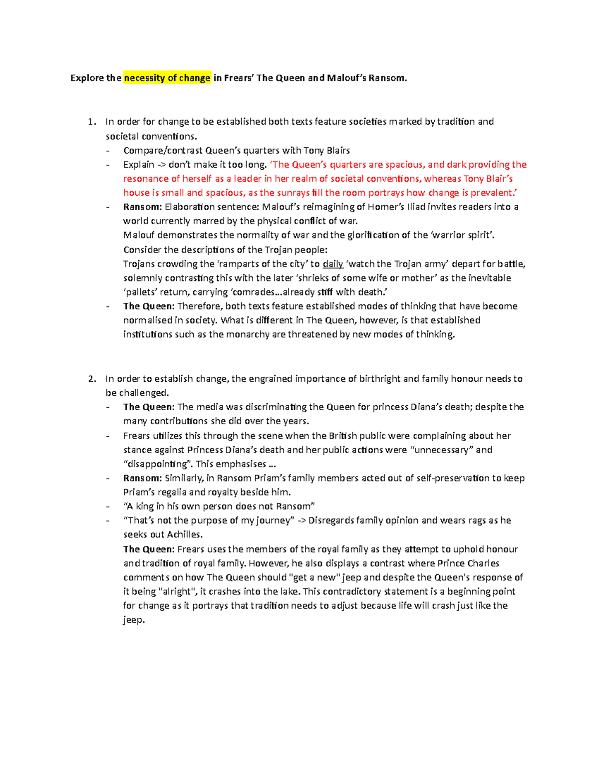 Explore the necessity of change in Frears - Caulfield GS - Studocu