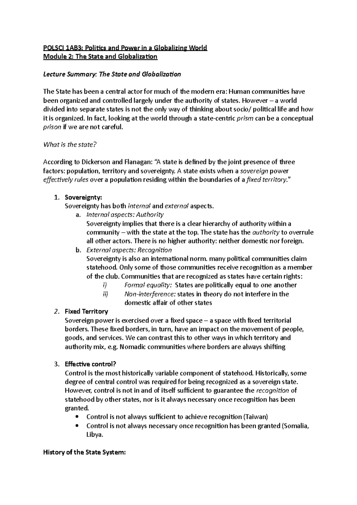 Module 2 - POLSCI 1AB3: Politics and Power in a Globalizing World ...