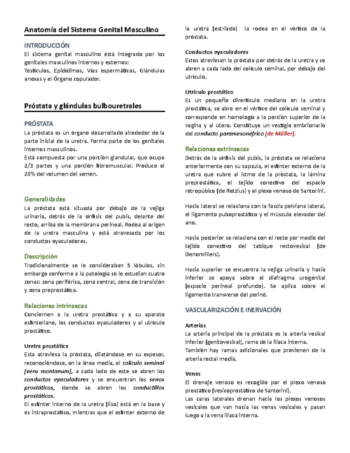 Resumen de Anatomía de la Próstata y Glándulas anexas - del Sistema ...