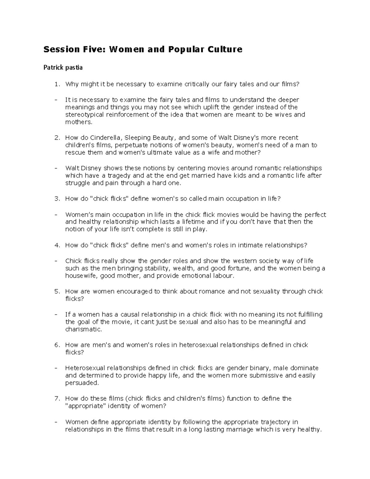 Session Five chat - Session Five: Women and Popular Culture Patrick ...