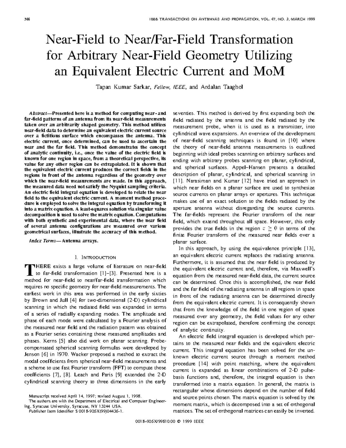 Arbitrary Near-Field Geometry Utilizing an equivalent electric current ...