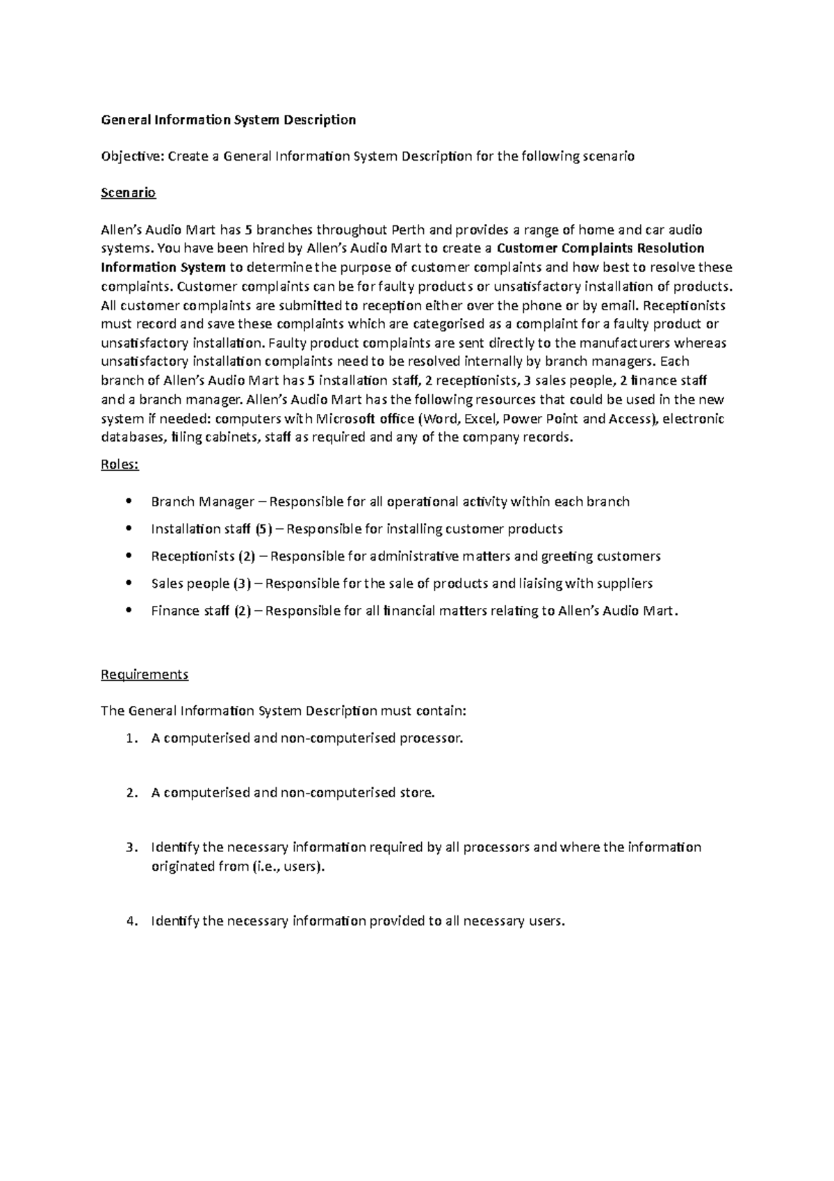 5 step - General Information System Description Objective: Create a ...