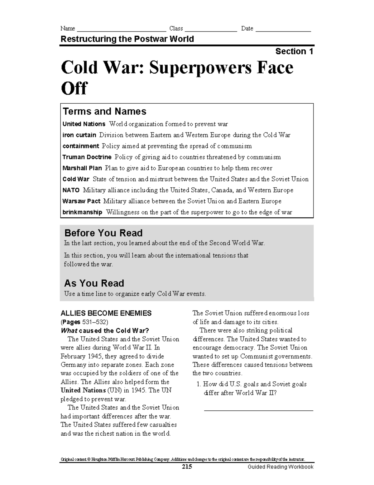 Superpowers face off guided reading - Name ...