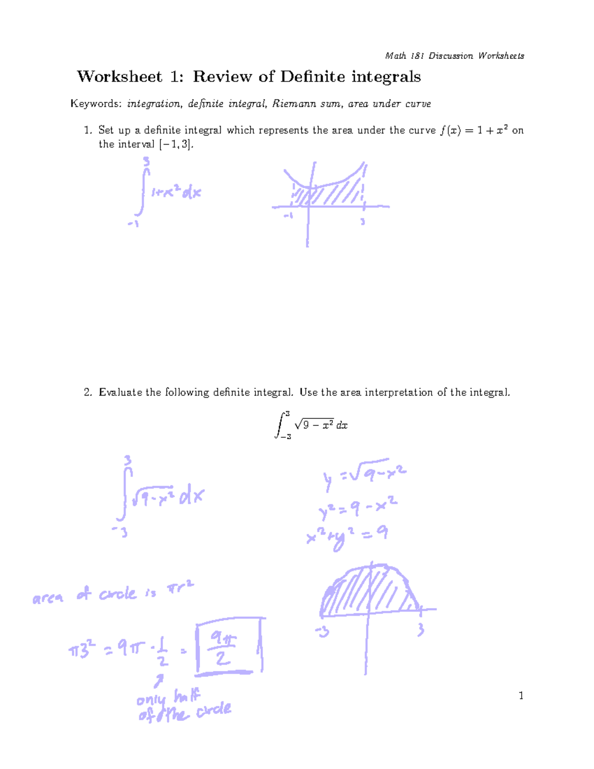 Discussion Worksheet 1 - Math 181 Discussion Worksheets Worksheet 1 ...