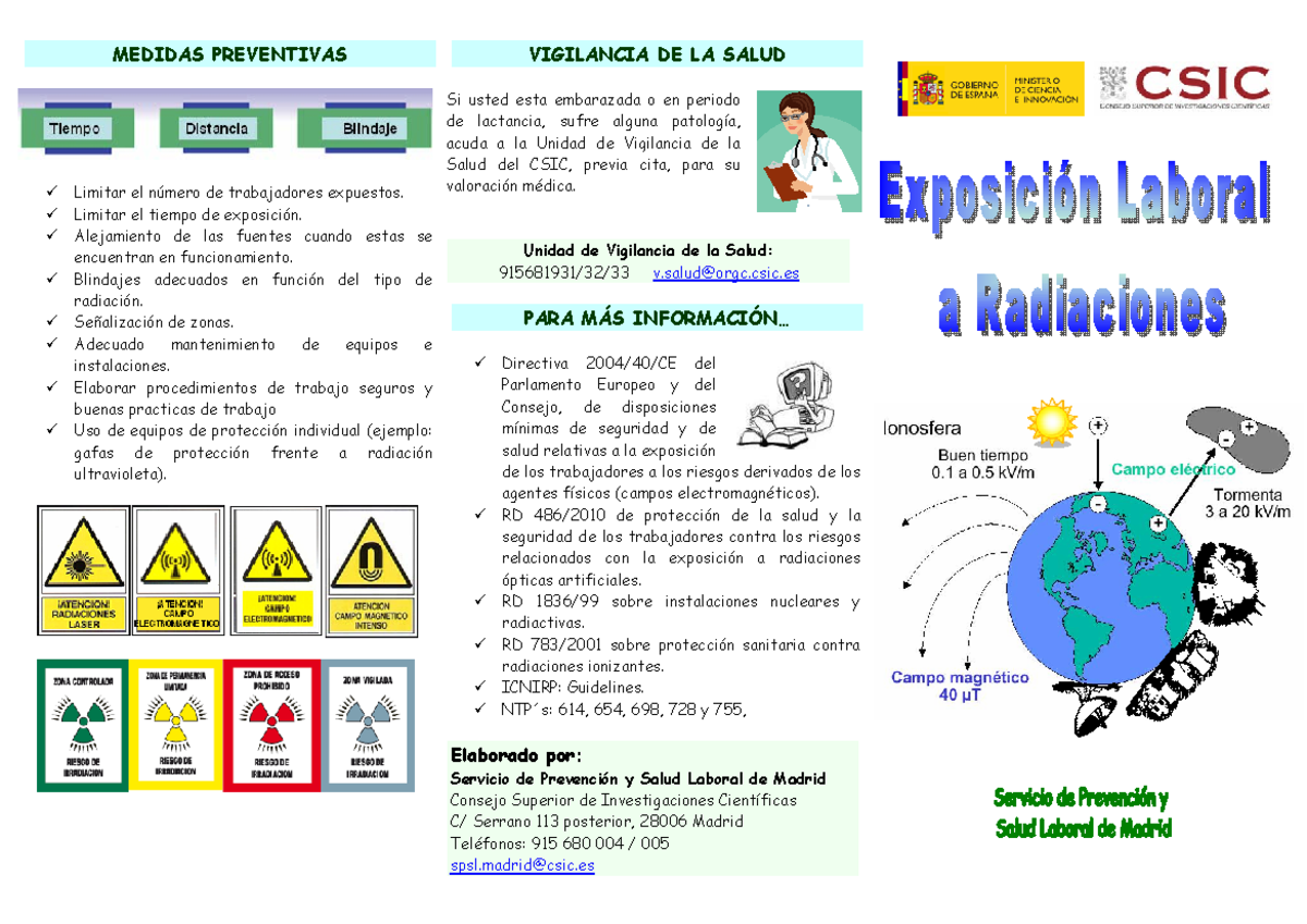 Exposicion laboral a Radiaciones - MEDIDAS PREVENTIVAS 9 Limitar el ...
