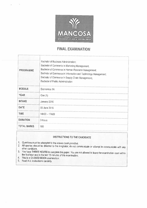 Study notes for Mancosa - Intro to Bus Man KCQ Example The Market and ...