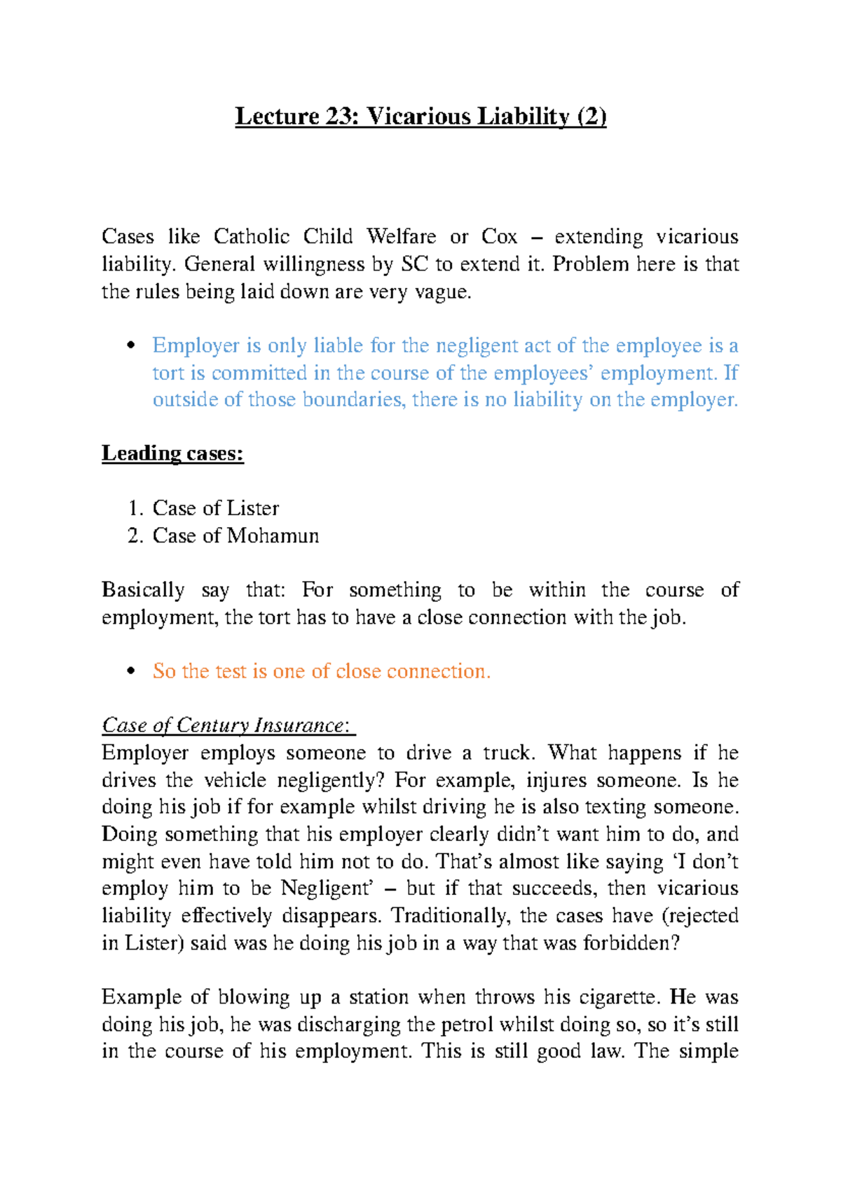 Tort- Vicarious Liability 2/2 - Lecture 23: Vicarious Liability (2 ...