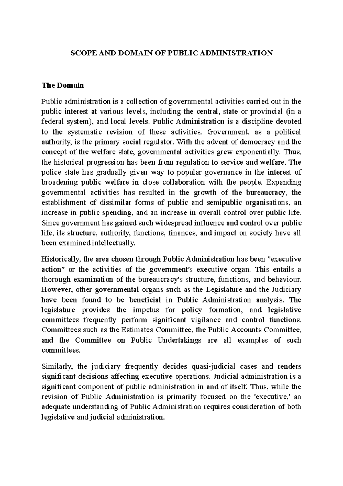 Scope AND Domain OF Public Administration - SCOPE AND DOMAIN OF PUBLIC ...