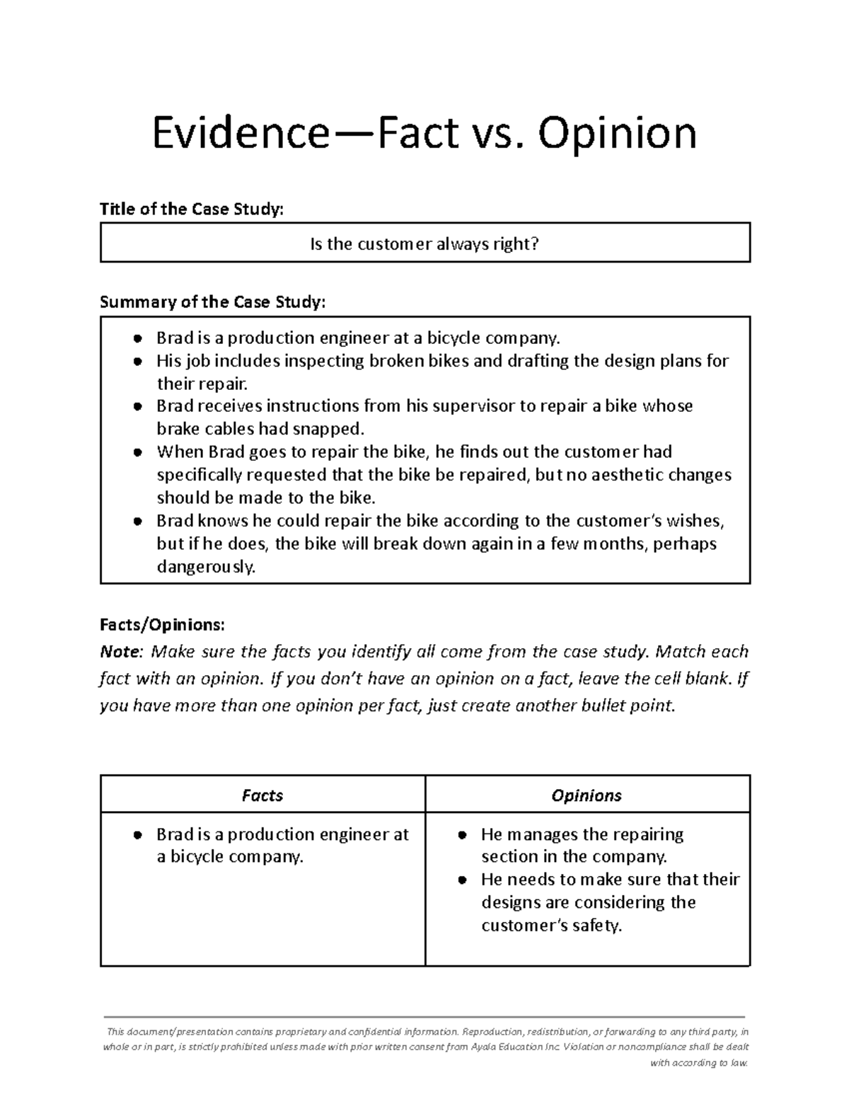 Facts vs Opionion - Evidence—Fact vs. Opinion Title of the Case Study ...