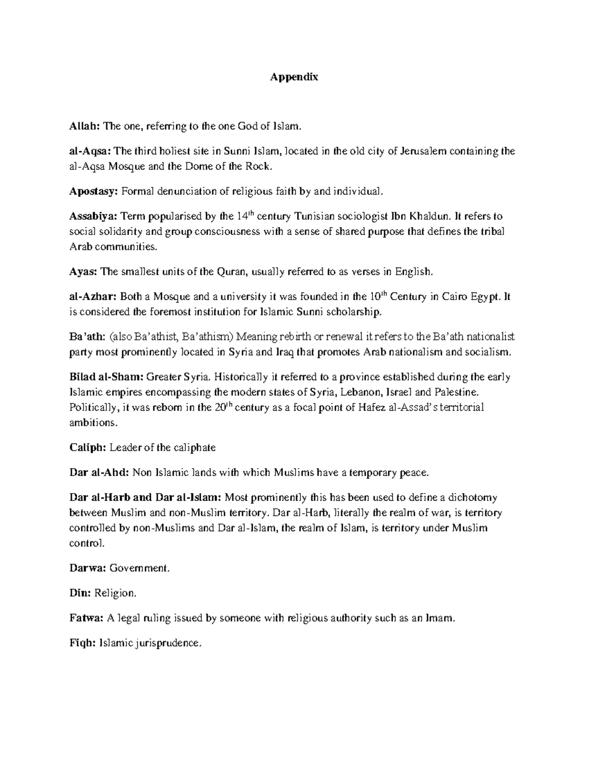 Appendix of Arabic Terms - Appendix Allah: The one, referring to the ...