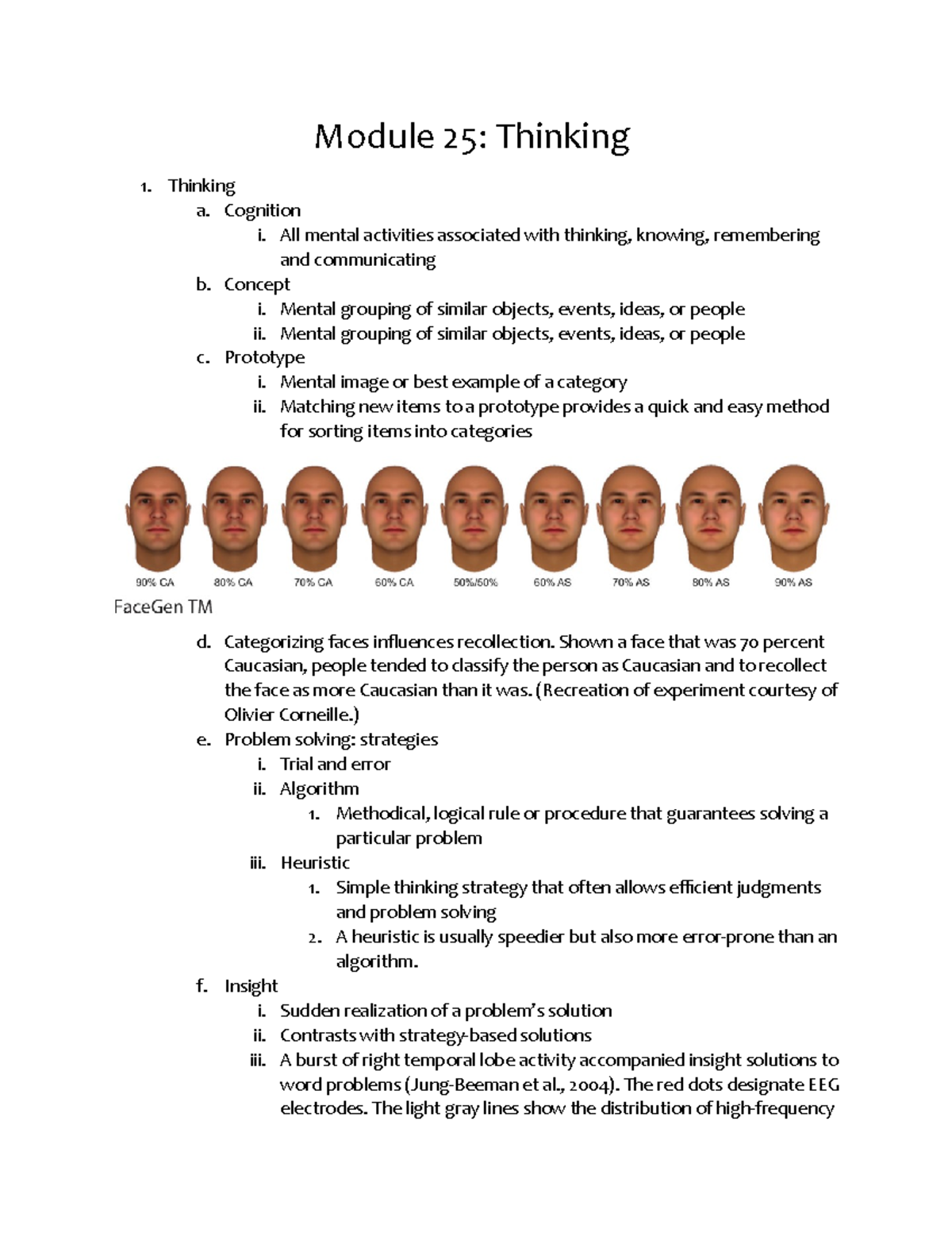 PSY1002 - Module 25 Lecture Notes - Module 25: Thinking Thinking a ...