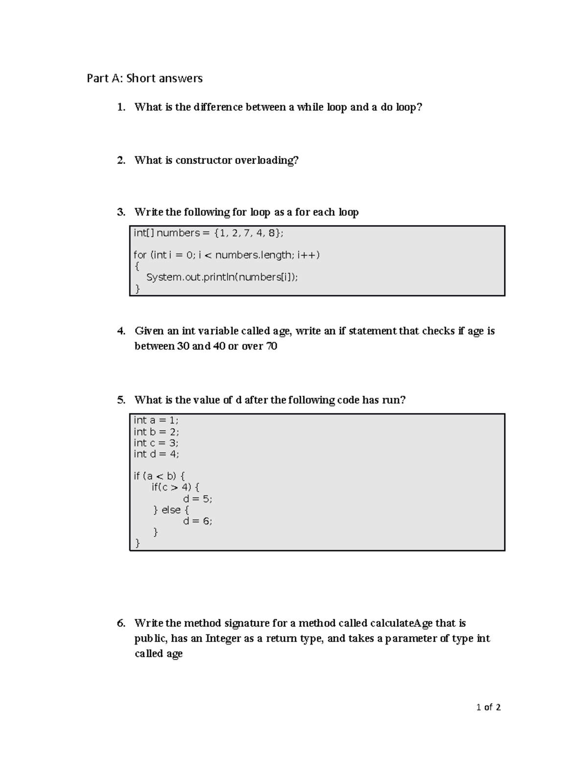 Exam 3 November 2018, questions - Part A: Short answers What is the ...