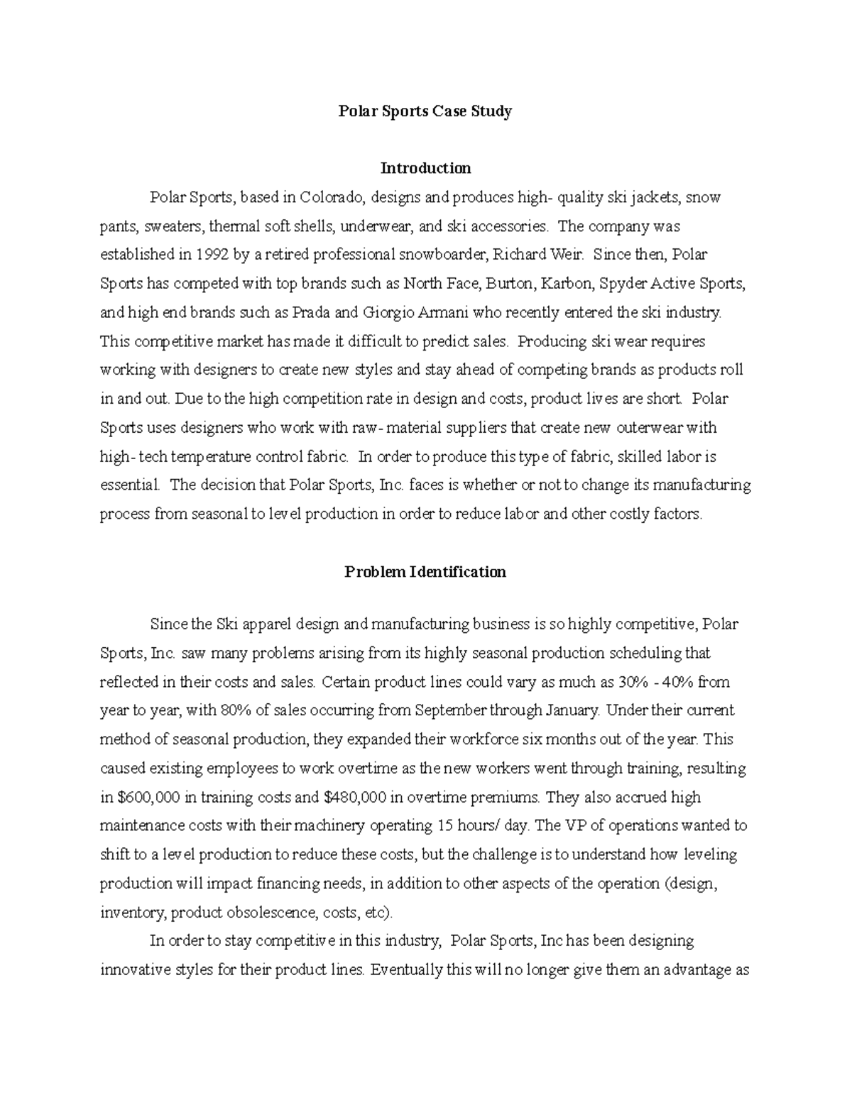 Polar Sports Case Study HBS - Polar Sports Case Study Introduction ...