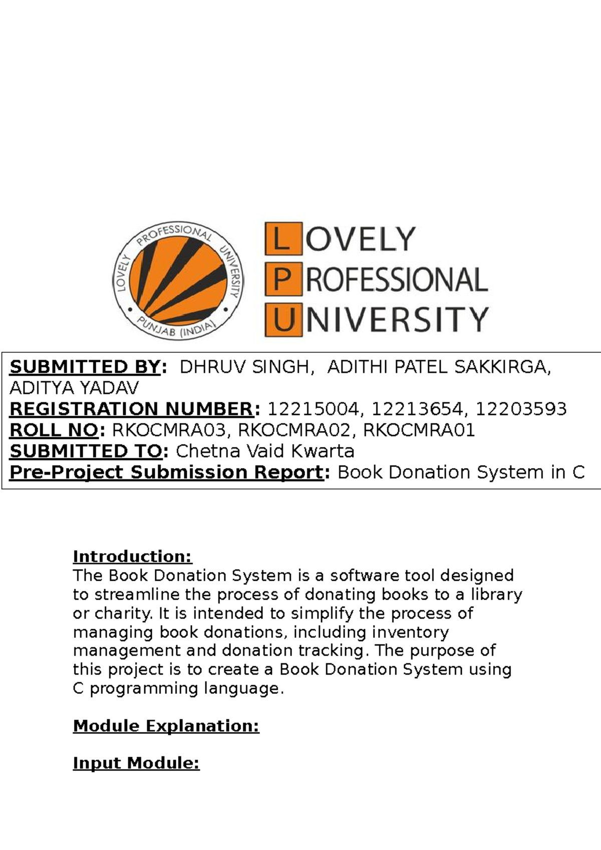 Cse 101 Pre Submission Report Introduction The Book Donation System Is A Software Tool