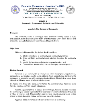 HUMSS 6 Module 2 - Filamer Christian University, INC. DEREGULATED STATUS (CHED) Member ...