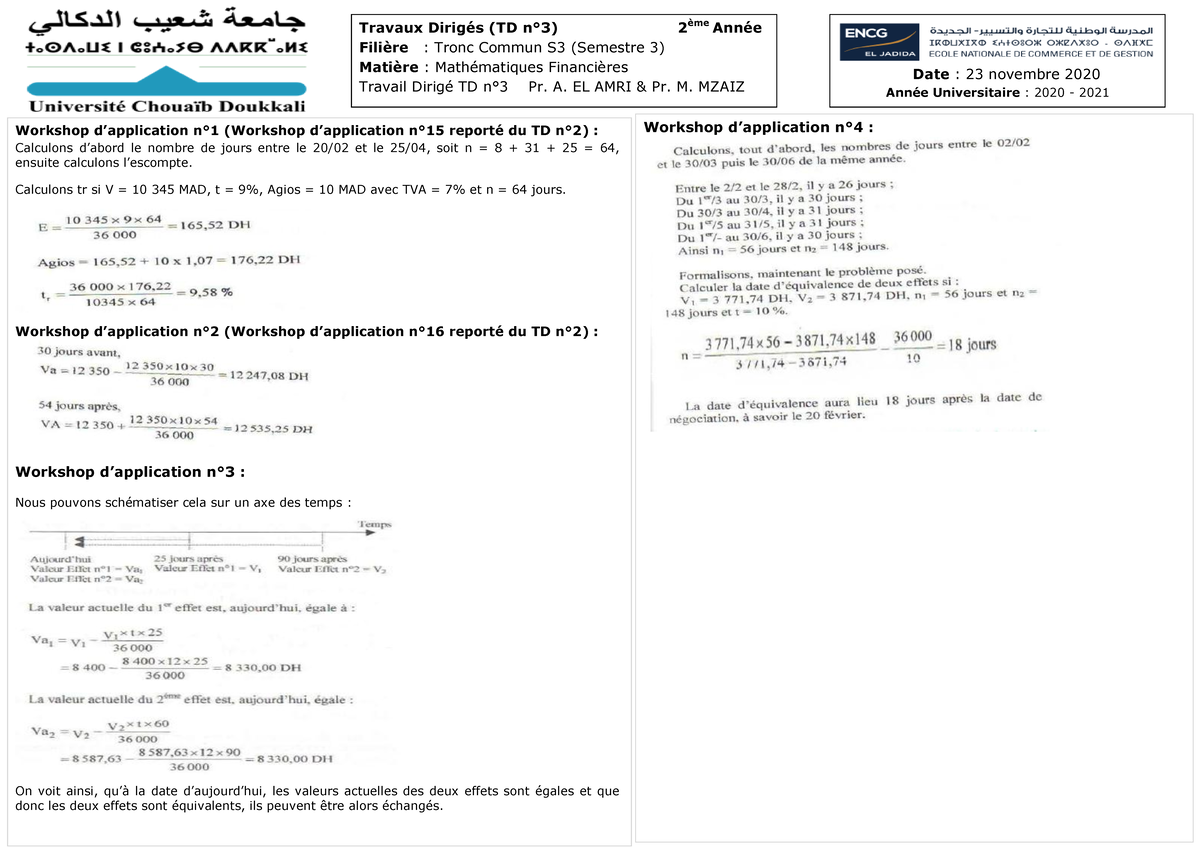 Corrigé math td 3 - Monsieur mzaiz - Workshop d’application n°1 (Workshop d’application n°15 ...