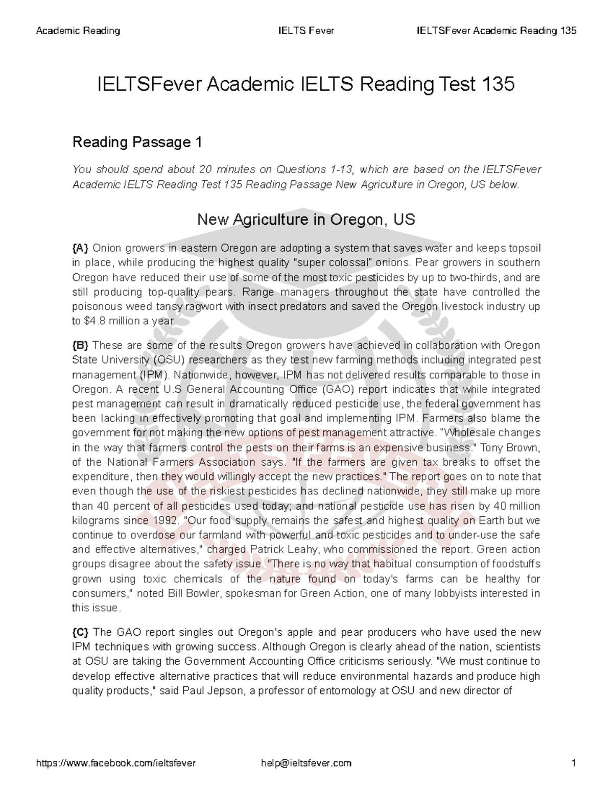 Academic Ielts Reading Test 135 - IELTSFever Academic IELTS Reading ...