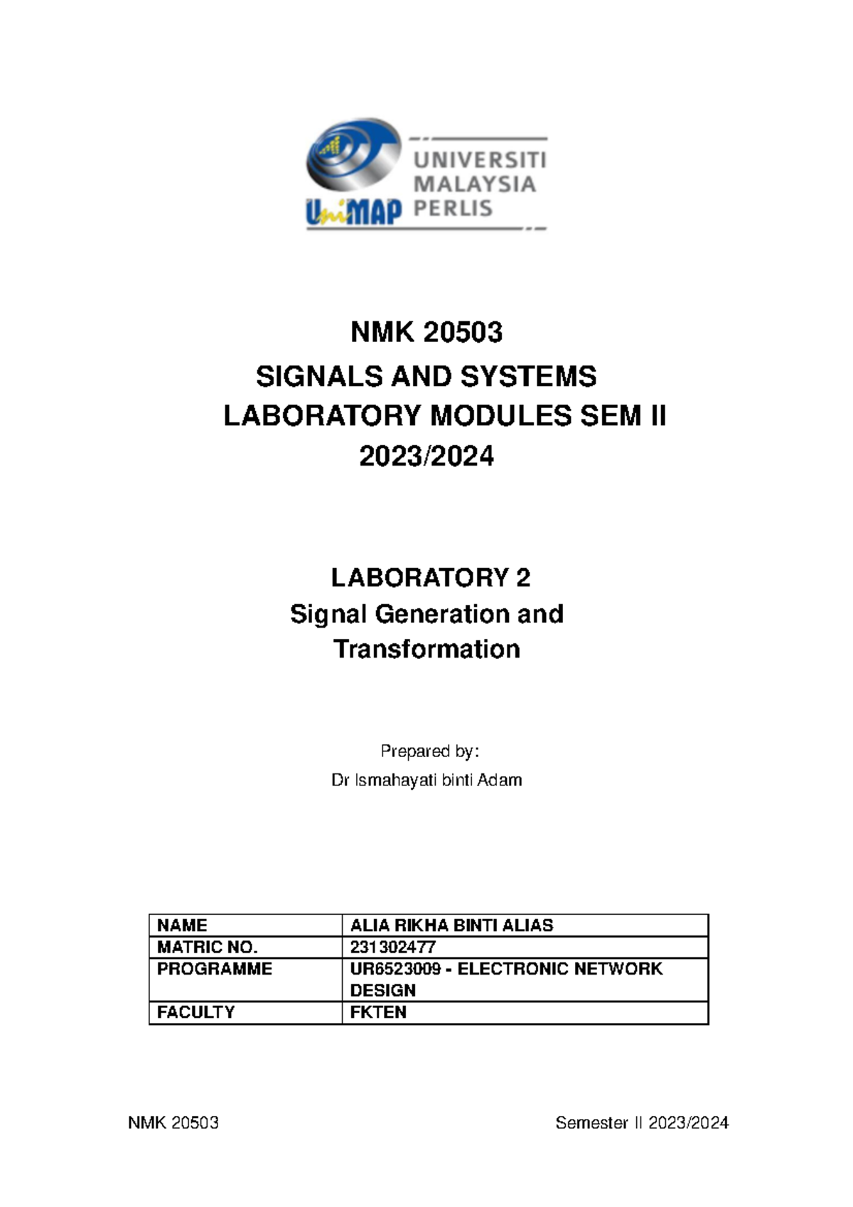 Lab Module 2 - Signal Generation and Transformation - NMK 20503 SIGNALS ...