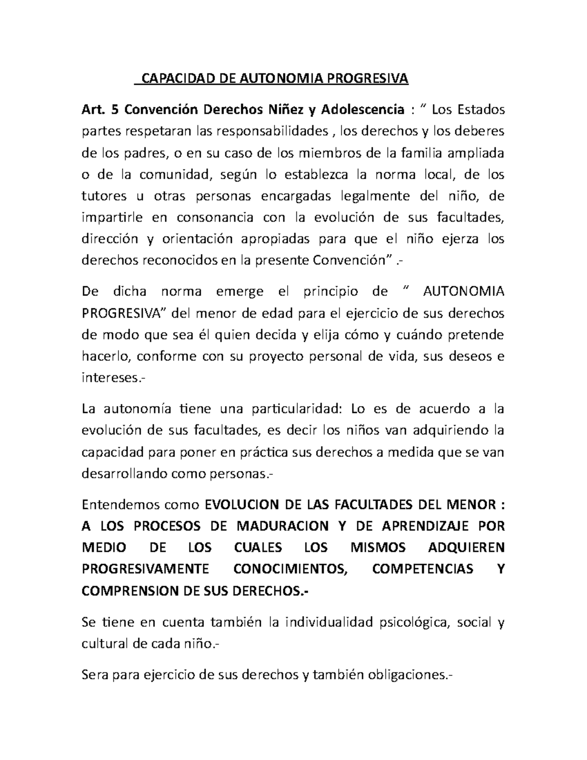 DER NiÑez - Capacidad Progresiva - CAPACIDAD DE AUTONOMIA PROGRESIVA Art. 5 Derechos y ...