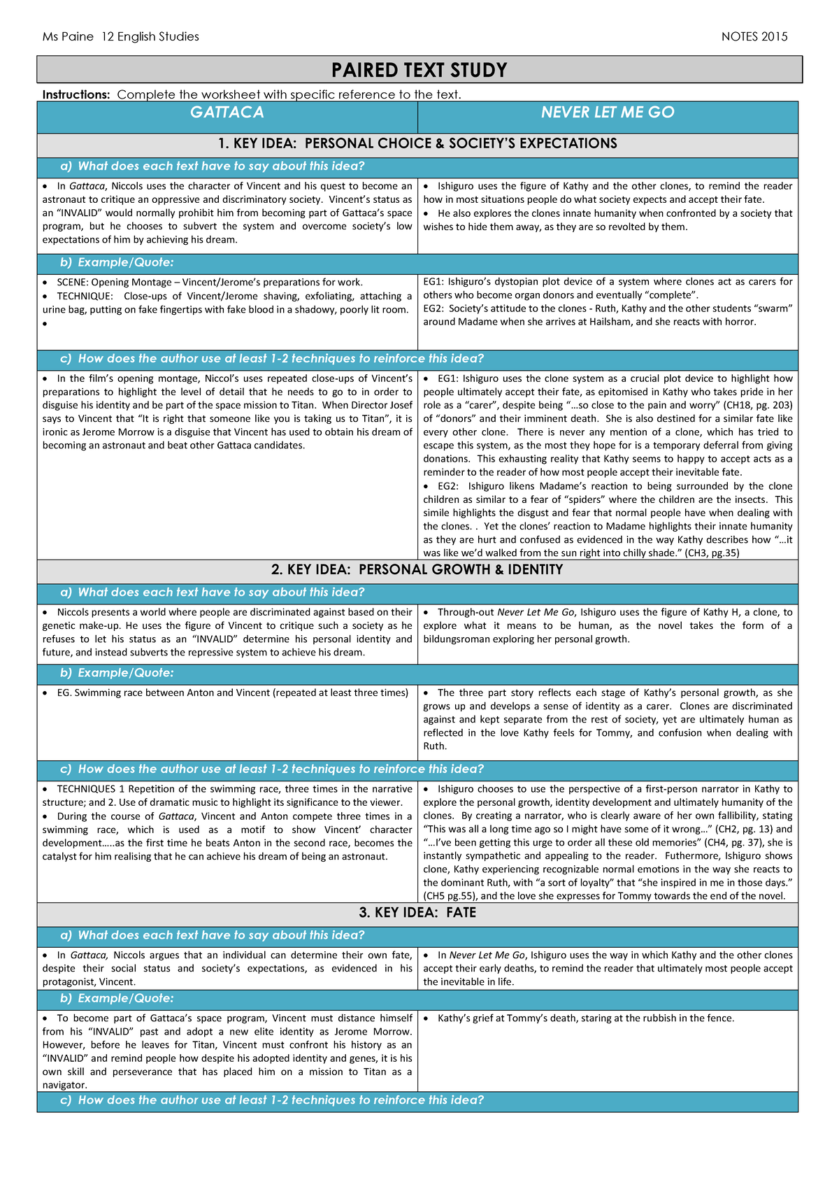 Gattaca Never Let Me Go Comparison Notes.pdf - Ms Paine 12 English ...