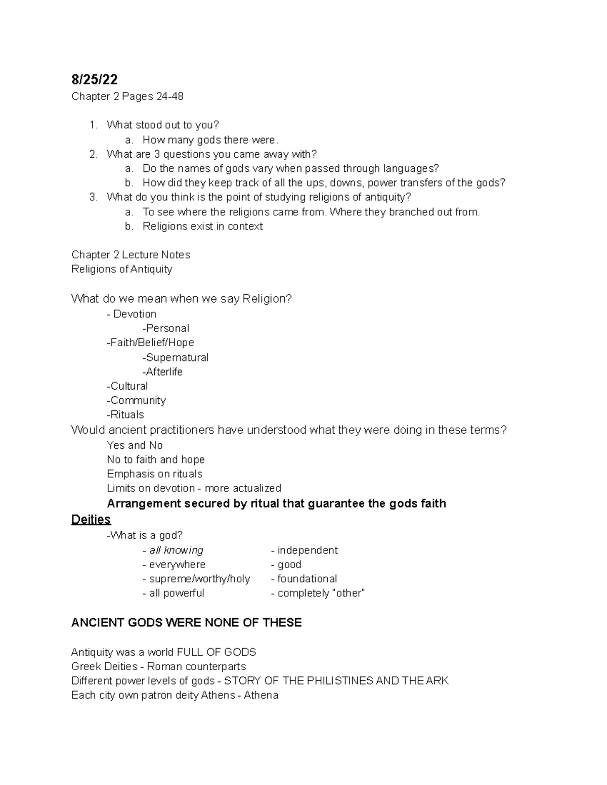 Lecture Notes - Ancient Religions - 8/25/ Chapter 2 Pages 24- What ...