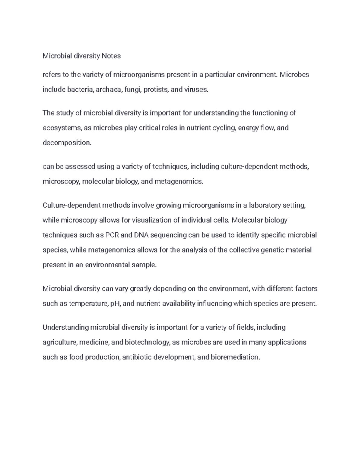 Microbial diversity notes - Microbial diversity Notes refers to the ...