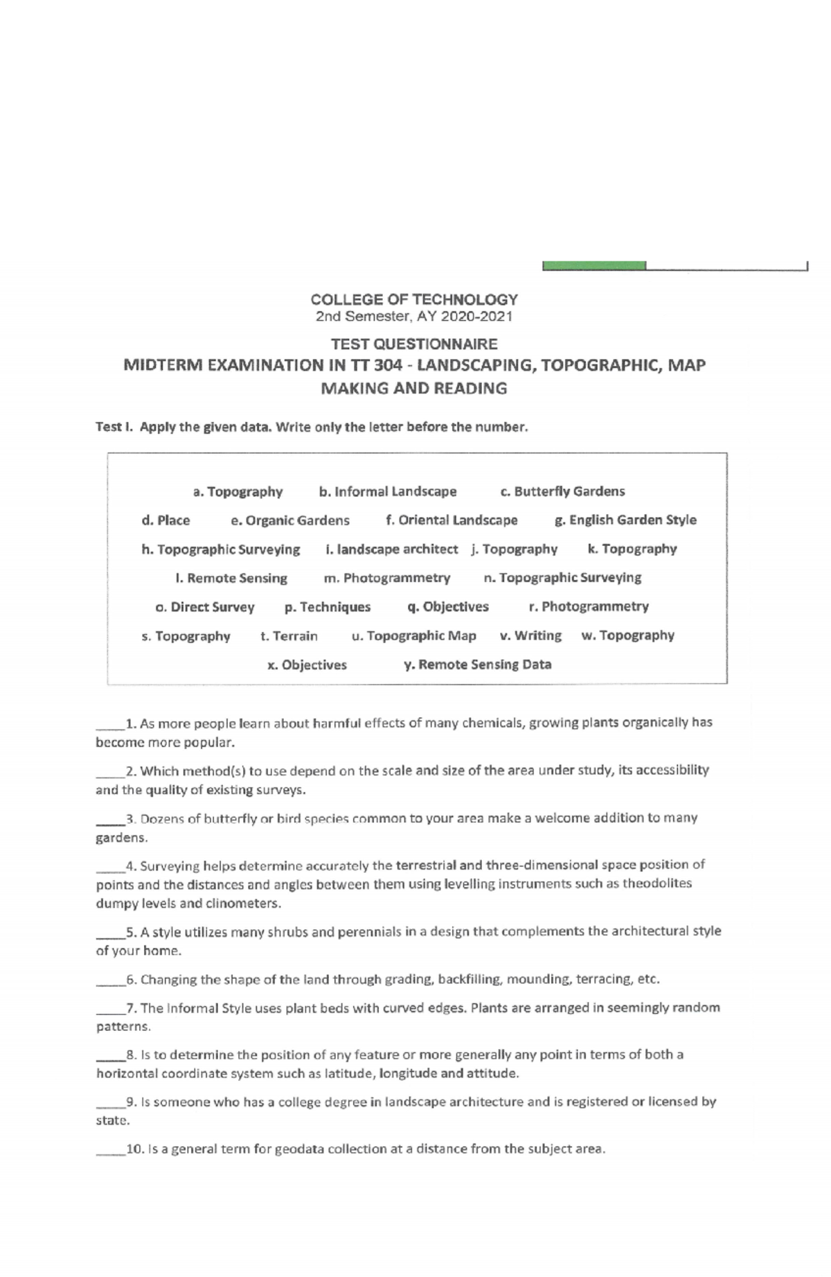 Midterm Examination IN Landscaping, Topographic, MAP Making AND MAP ...