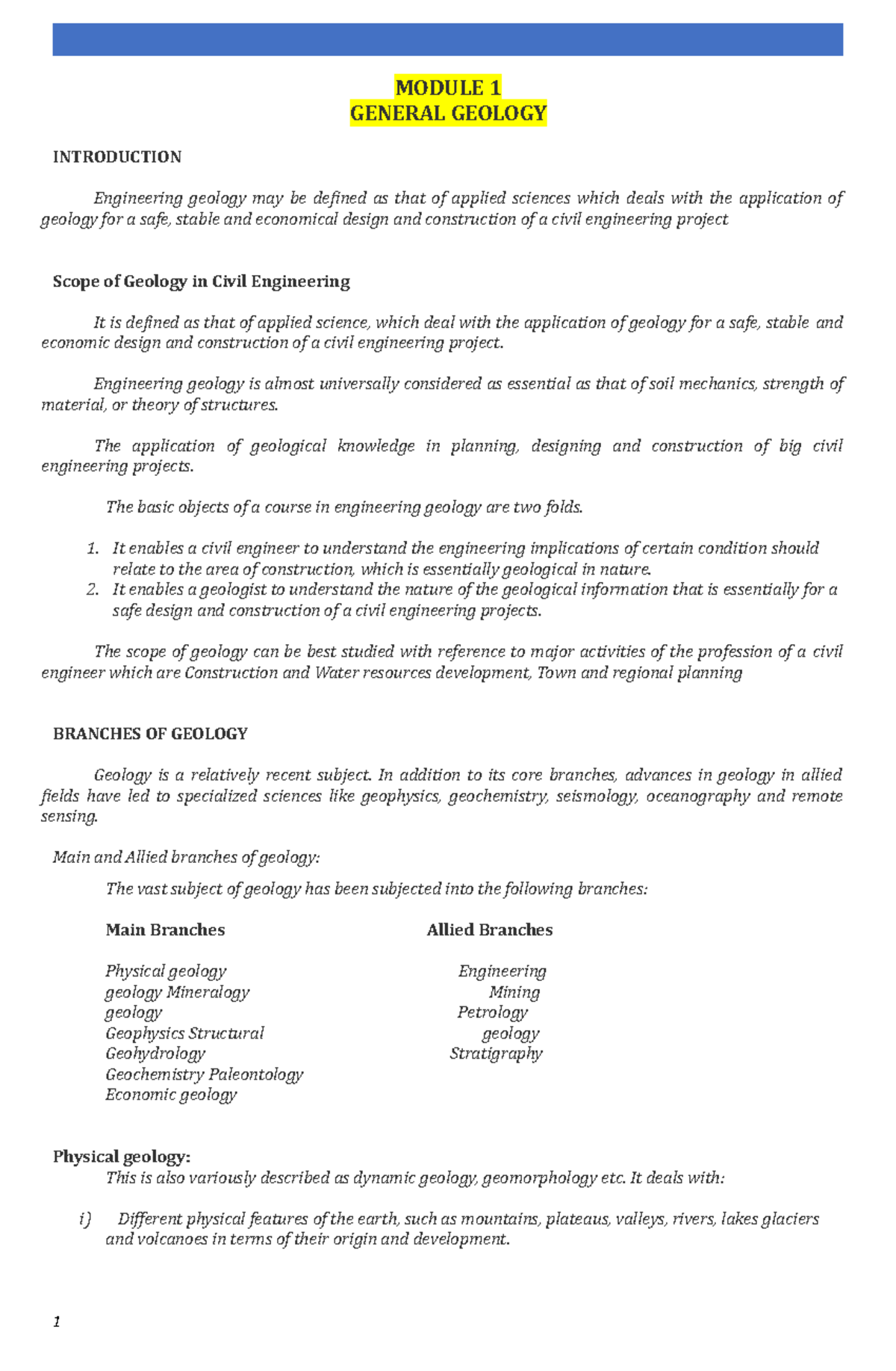 Geology- Midterm- Modules - 1 MODULE 1 GENERAL GEOLOGY INTRODUCTION ...