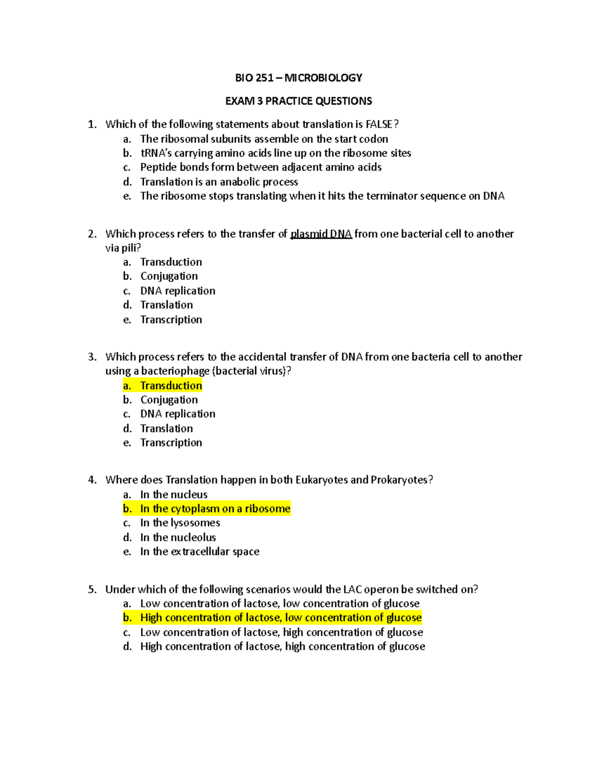 Cheat sheet - nurse - BIO 251 – MICROBIOLOGY EXAM 3 PRACTICE QUESTIONS ...