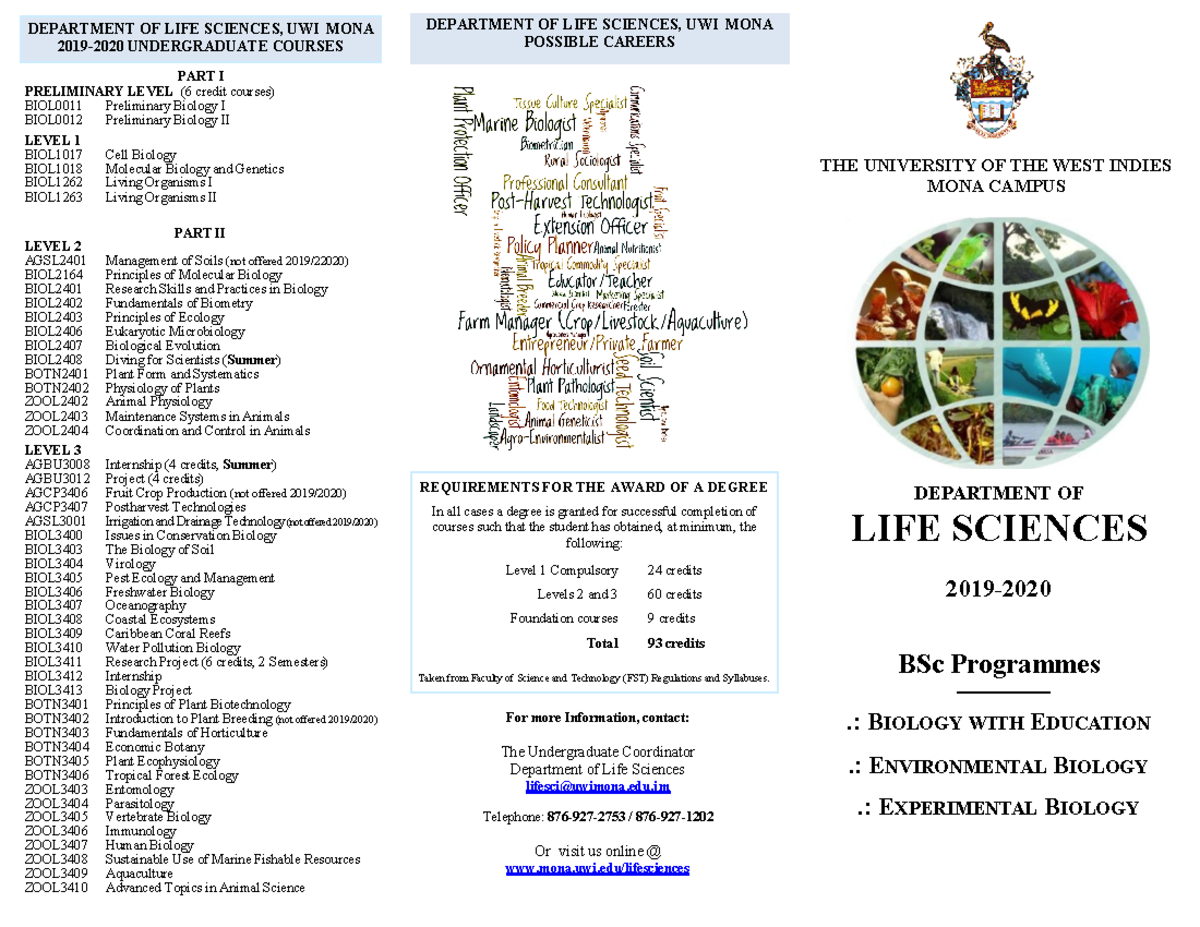 UWI Life Science brochre - BSc Programmes .: BIOLOGY WITH EDUCATION ...
