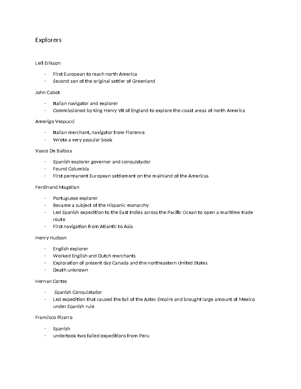 History Week 1 - Topic 1 class notes - Explorers Leif Erikson - First ...