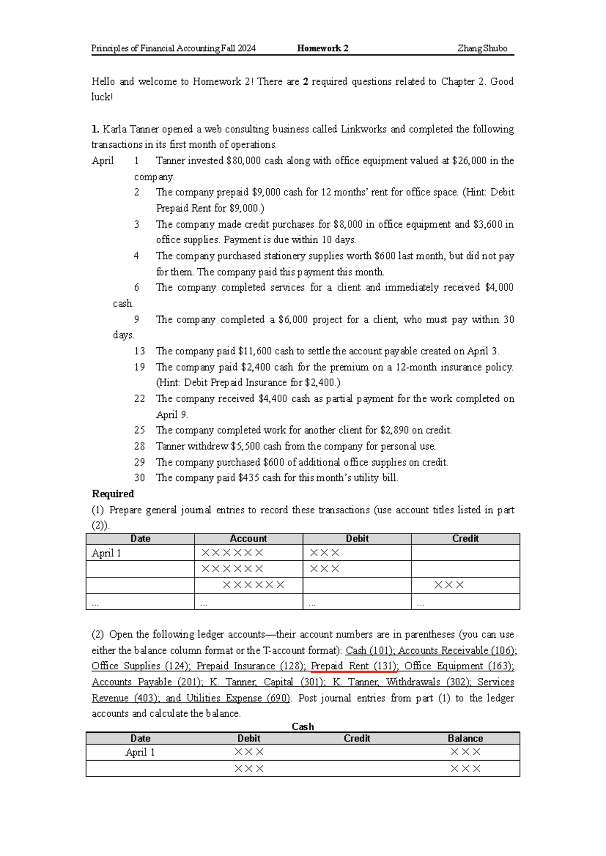 Homework 2 - exercise for chapter 2 john wild - Principles of Financial ...
