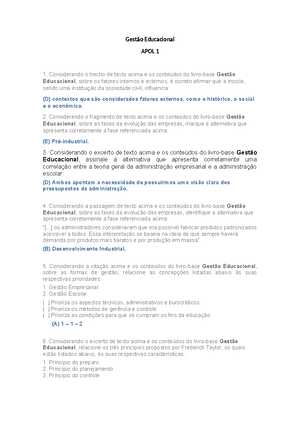 Fundamentos de Gestão - ...... - Fundamentos de Gestão Apol 01 01 - O ...