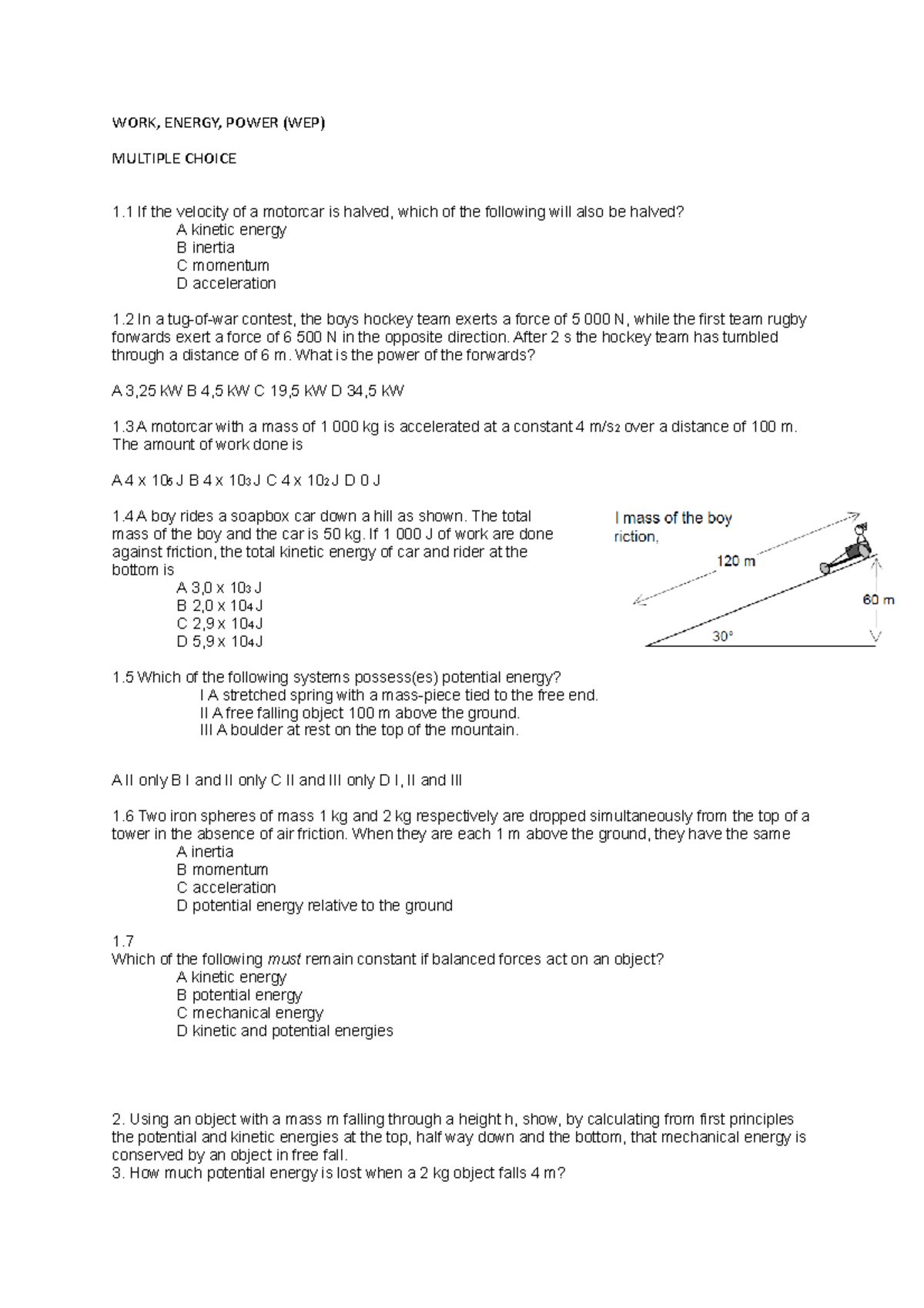 Third Term 2023 Pack - physics practice pack - WORK, ENERGY, POWER (WEP ...