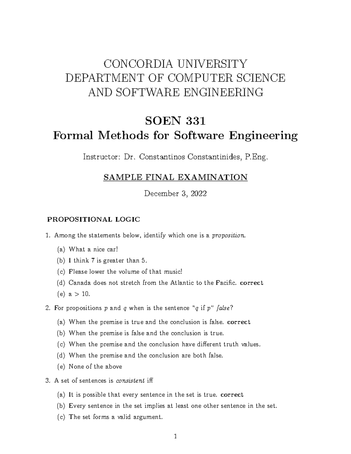 Sample final exam annotations - CONCORDIA UNIVERSITY DEPARTMENT OF ...