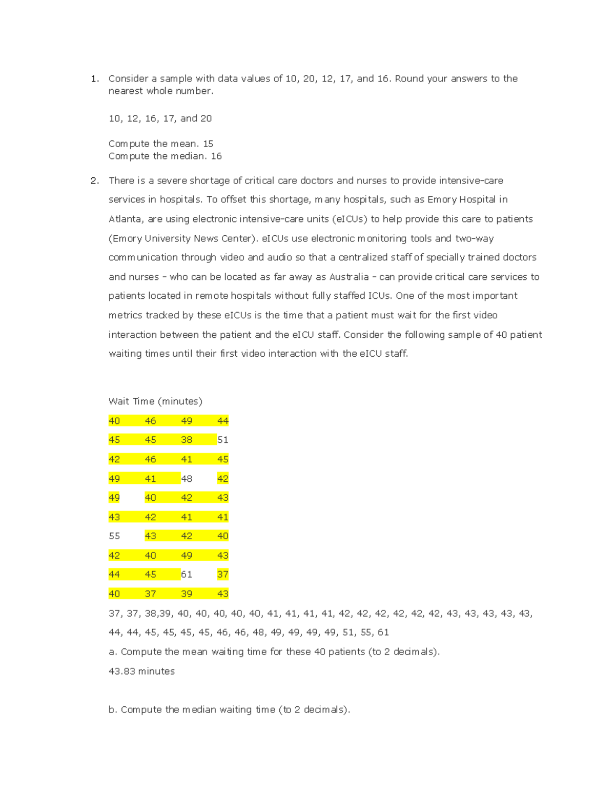 Chapter 3 Assignment - Consider a sample with data values of 10, 20, 12 ...