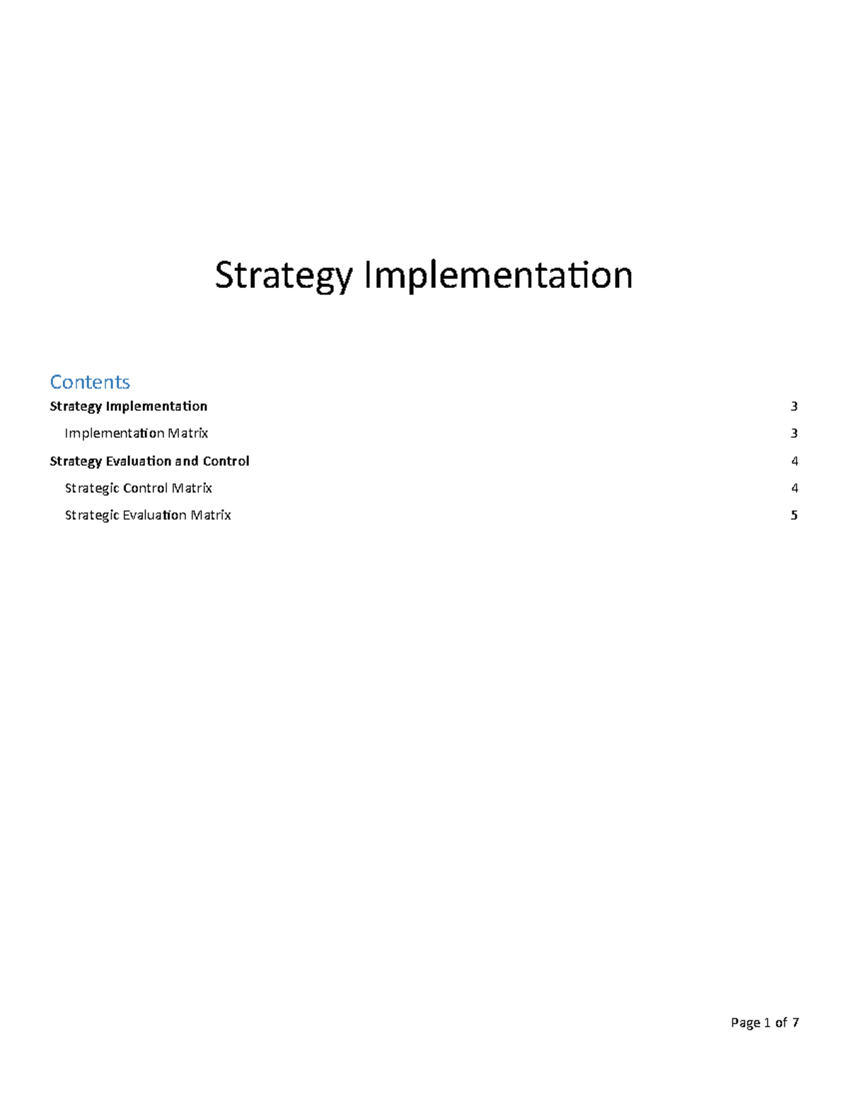 5- Strategy Implementation - Strategy Implementation Contents Strategy ...