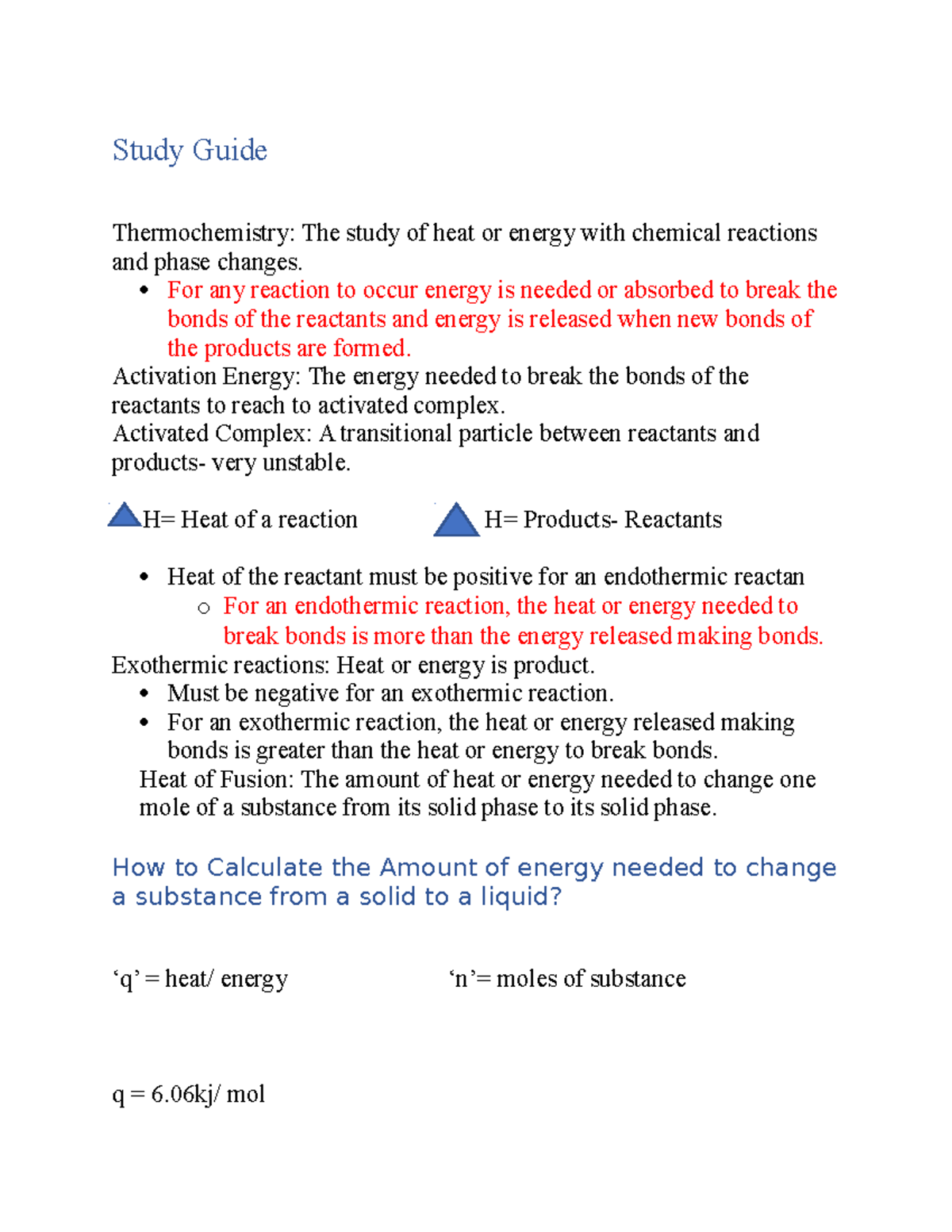 Study Guide - Explains thermochemistry, vocabulary and different ...