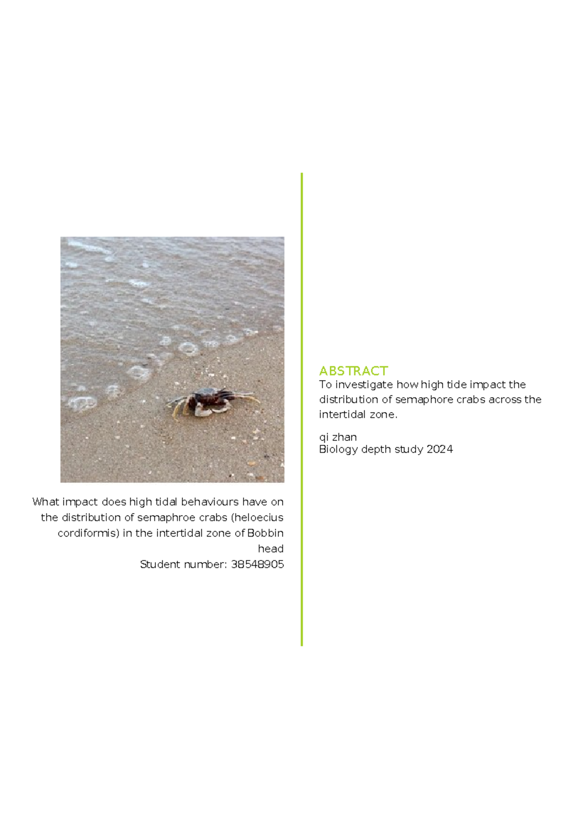 Biology depth study full marks - What impact does high tidal behaviours ...