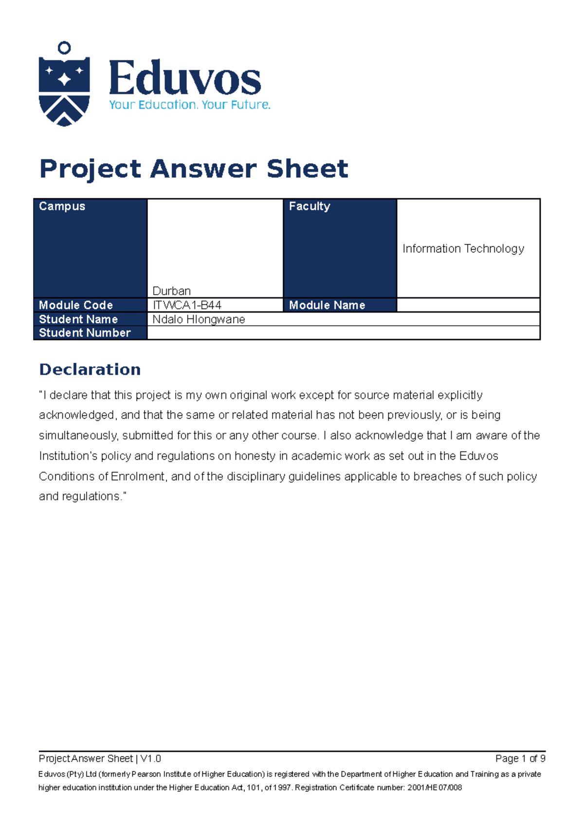 DU.2022.Z6Y0W4 - Ndalo Hlongwane - Itwca-B44 - Project Answer Sheet ...