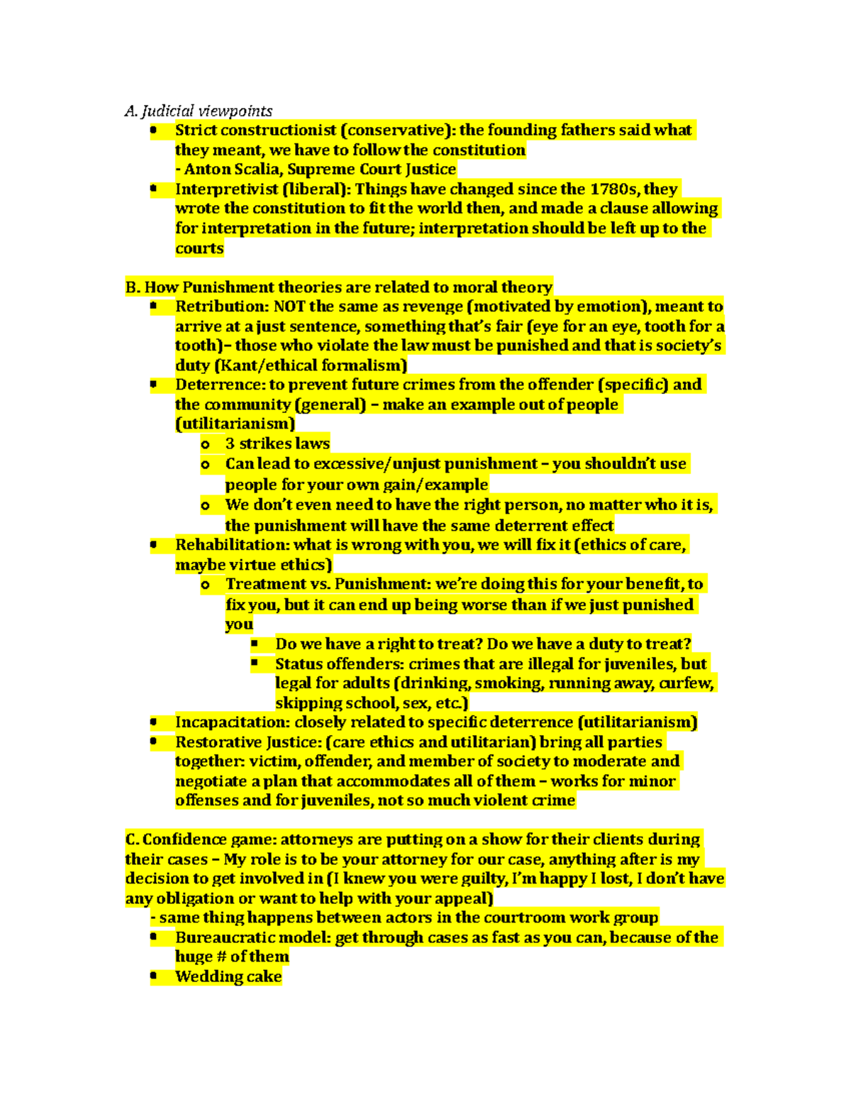 Quiz 5 notes - Dr. Brecher - A. Judicial viewpoints Strict ...